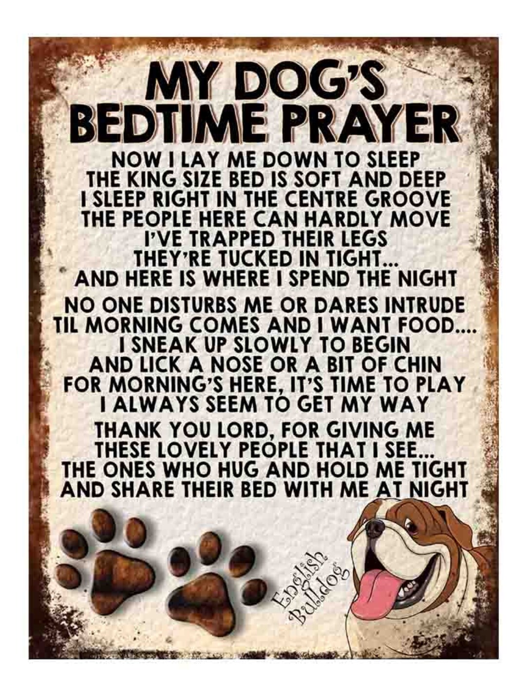 My Dog's Prayer English Bulldog Cute Dog Retro Metal Sign - Etsy