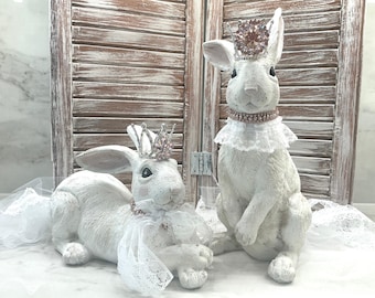 French Nordic Decor Crowned Rabbit Statues Le Lapin Distressed Rabbit ...