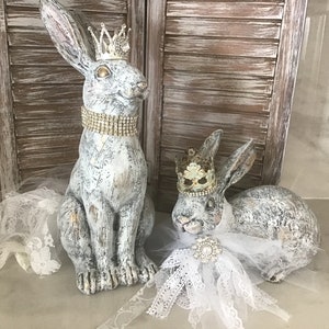 French Nordic Decor Crowned Rabbit Statues Le Lapin Distressed Rabbit ...