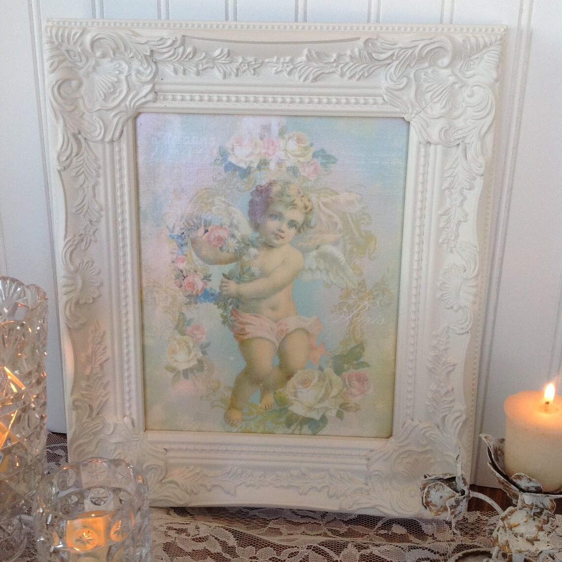 Framed Cherub Print Cherub Canvas Print Nursery Wall Decor Cottage ...