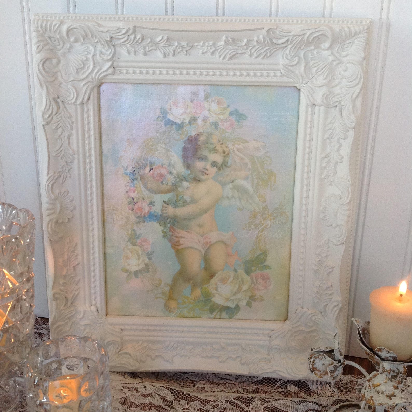 Framed Cherub Print Cherub Canvas Print Nursery Wall Decor Cottage ...