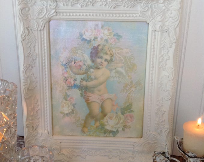 Framed Cherub Print Cherub Canvas Print Nursery Wall Decor Cottage ...