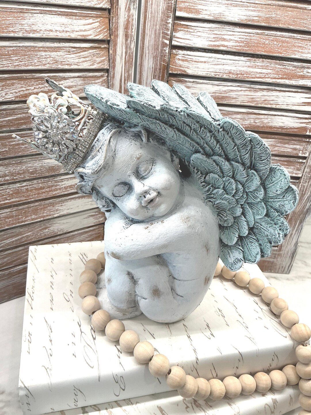 Crowned Cherub Statue Cherub With Wings Embellished Cherub Statue ...