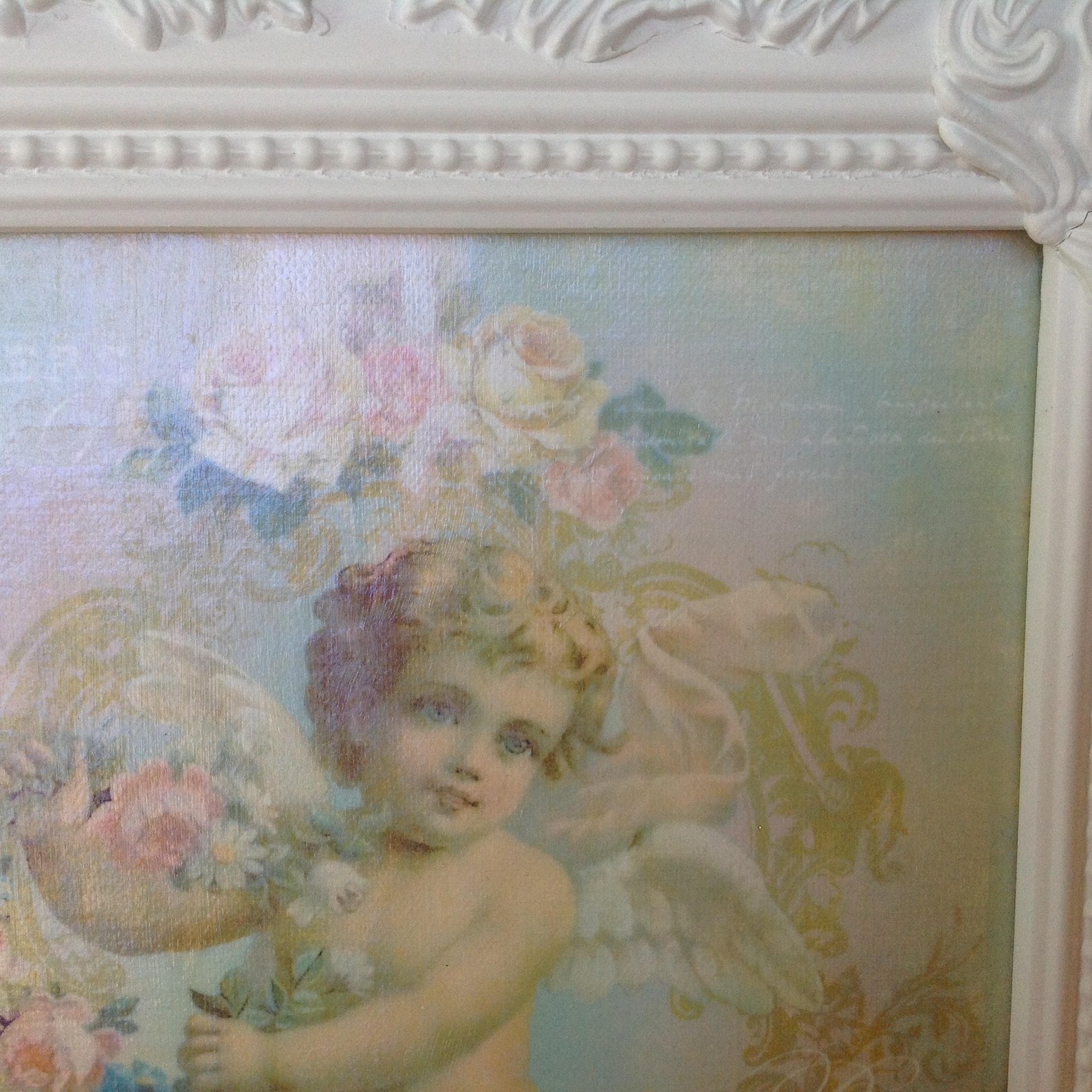 Framed Cherub Print Cherub Canvas Print Nursery Wall Decor Cottage ...