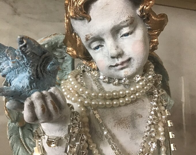 Cherub Holding Bird Crowned Cherub Statue Embellished Cherub Statue ...