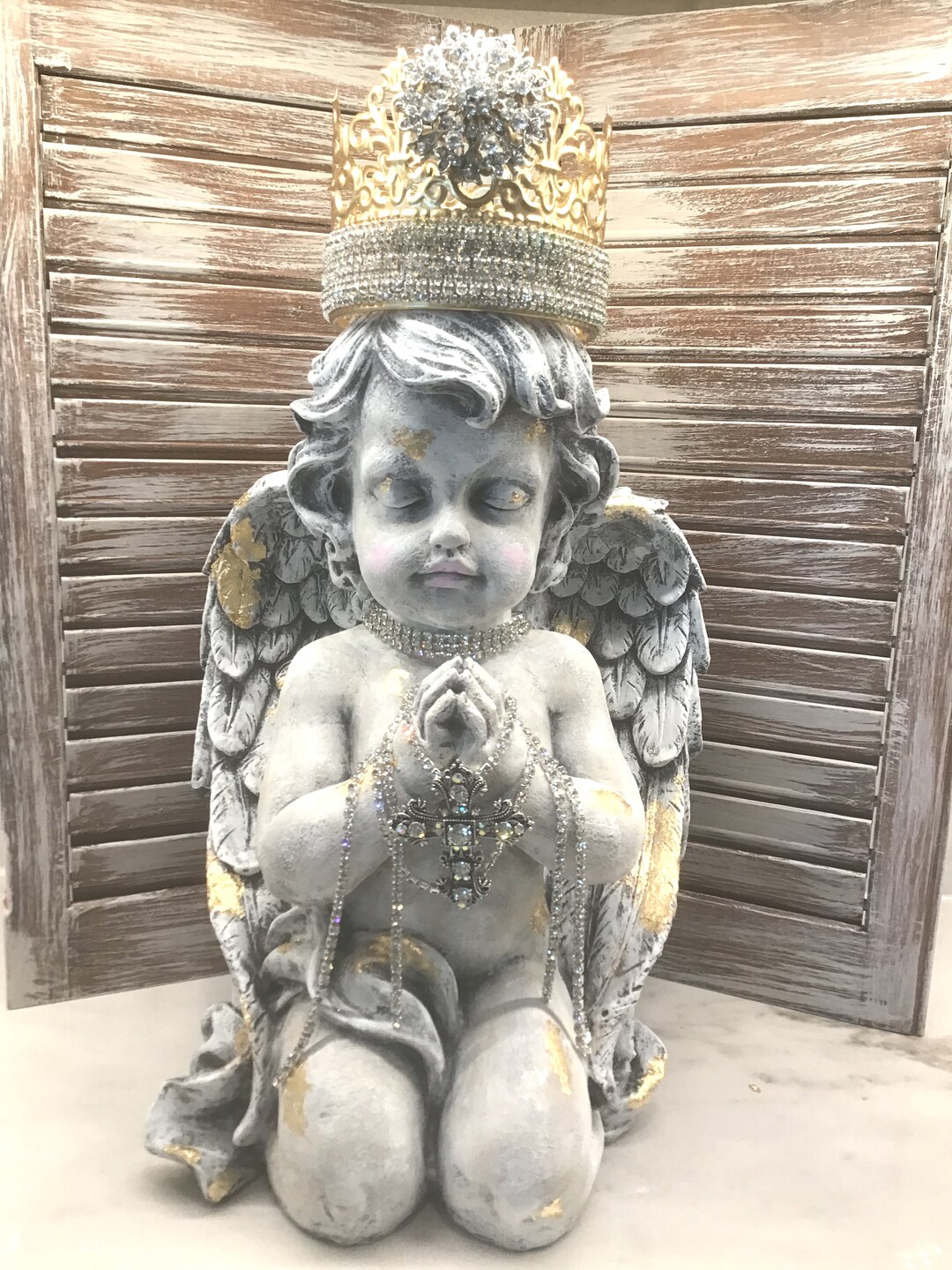 Large Cherub Statue Crowned Cherub Statue Winged Cherub Praying Cherub ...