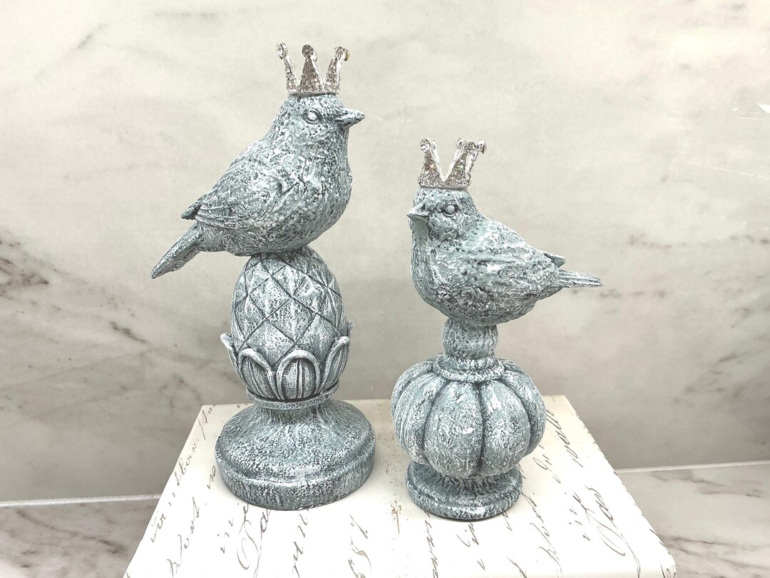 Pair of Bird Statues Crowned Bird Figurines French Country Decor ...