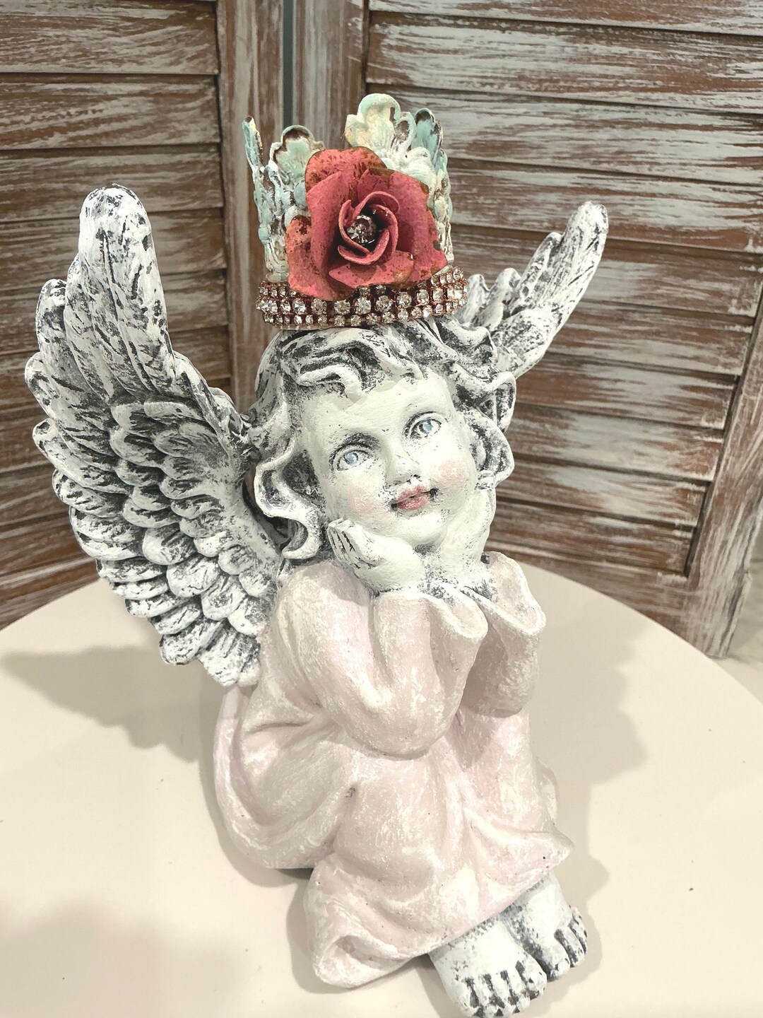 Crowned Cherub Statue, Pink Cherub, Baptism Gift, Nursery Decor, New ...