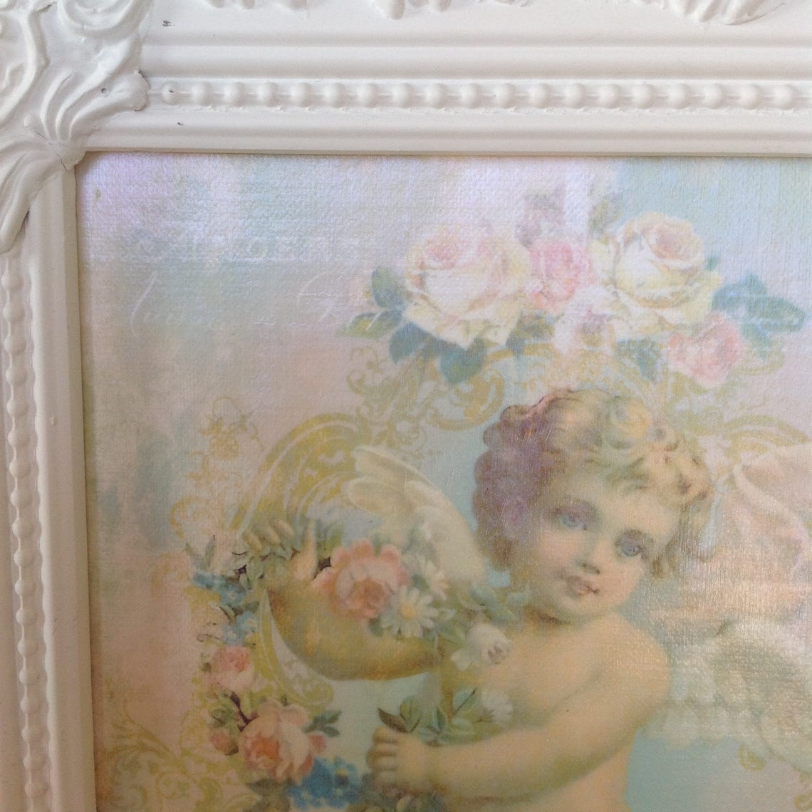 Framed Cherub Print Cherub Canvas Print Nursery Wall Decor Cottage ...