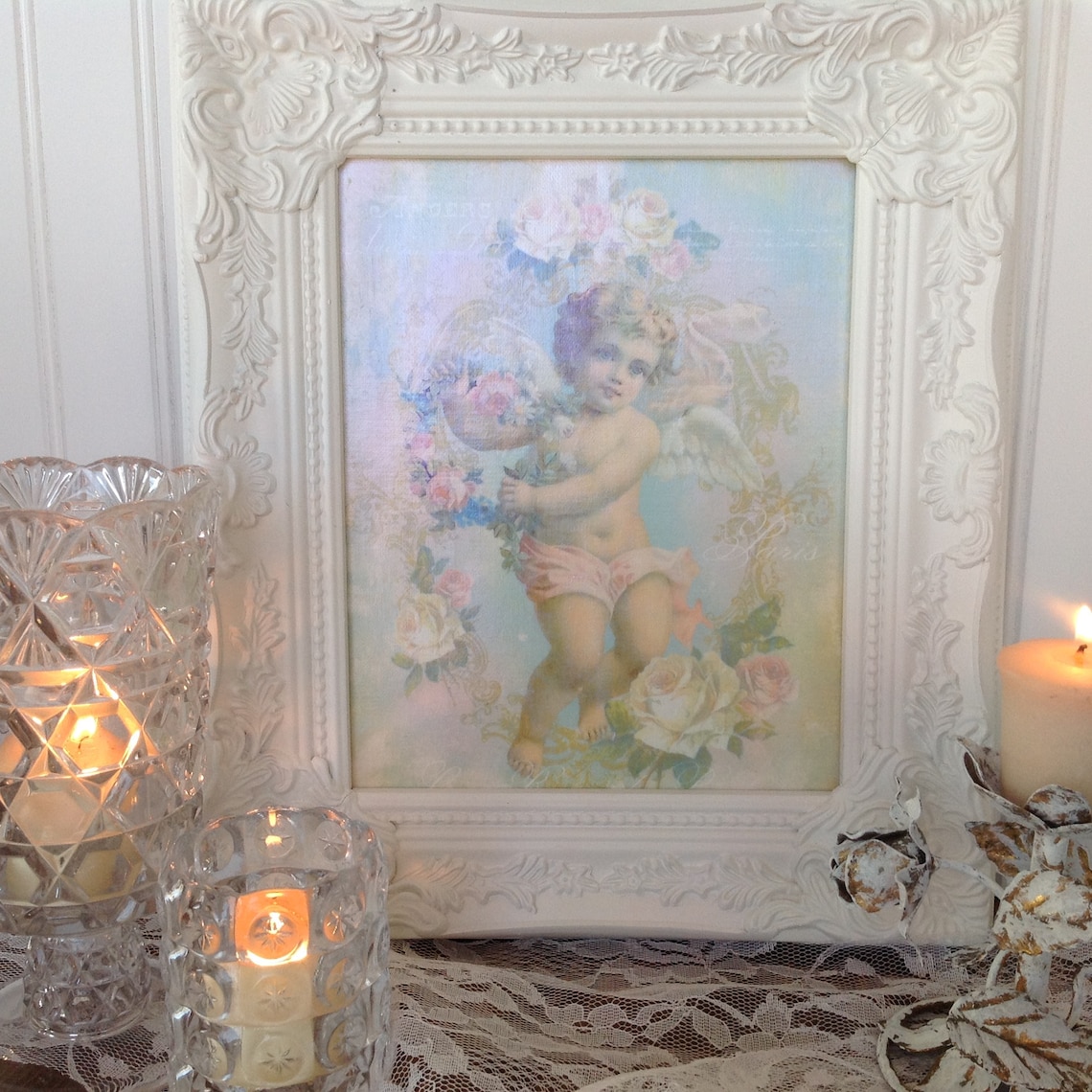 Framed Cherub Print Cherub Canvas Print Nursery Wall Decor Cottage ...