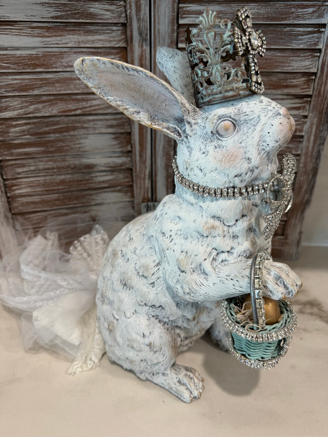 Easter Rabbit Statue, Shabby Style Rabbit Statue, Shabby French Easter ...
