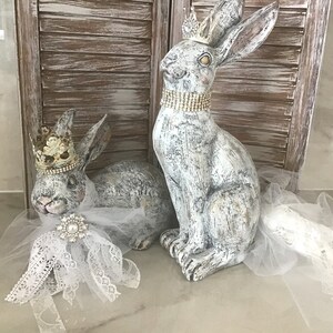 French Nordic Decor Crowned Rabbit Statues Le Lapin Distressed Rabbit ...