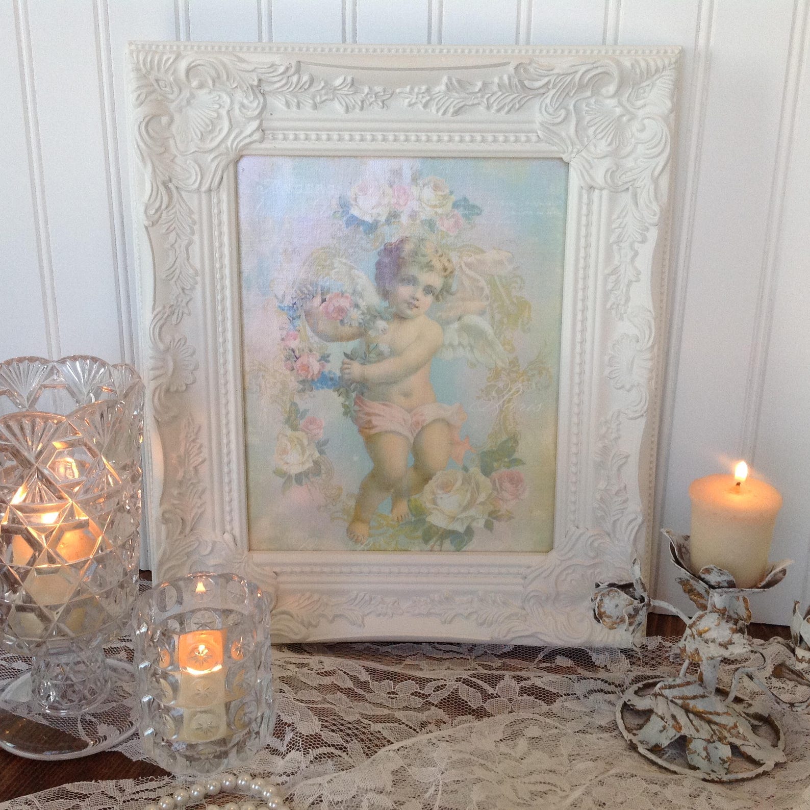 Framed Cherub Print Cherub Canvas Print Nursery Wall Decor Cottage ...