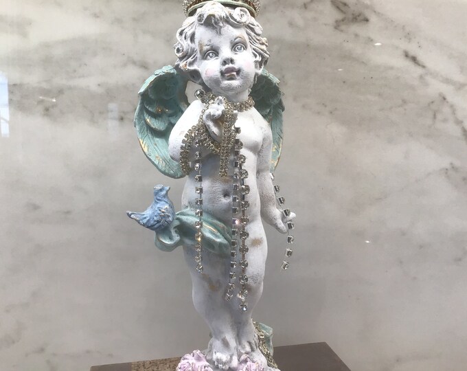 Crowned Cherub Statue Standing Cherub Cherub With Blue Bird Cherub With ...