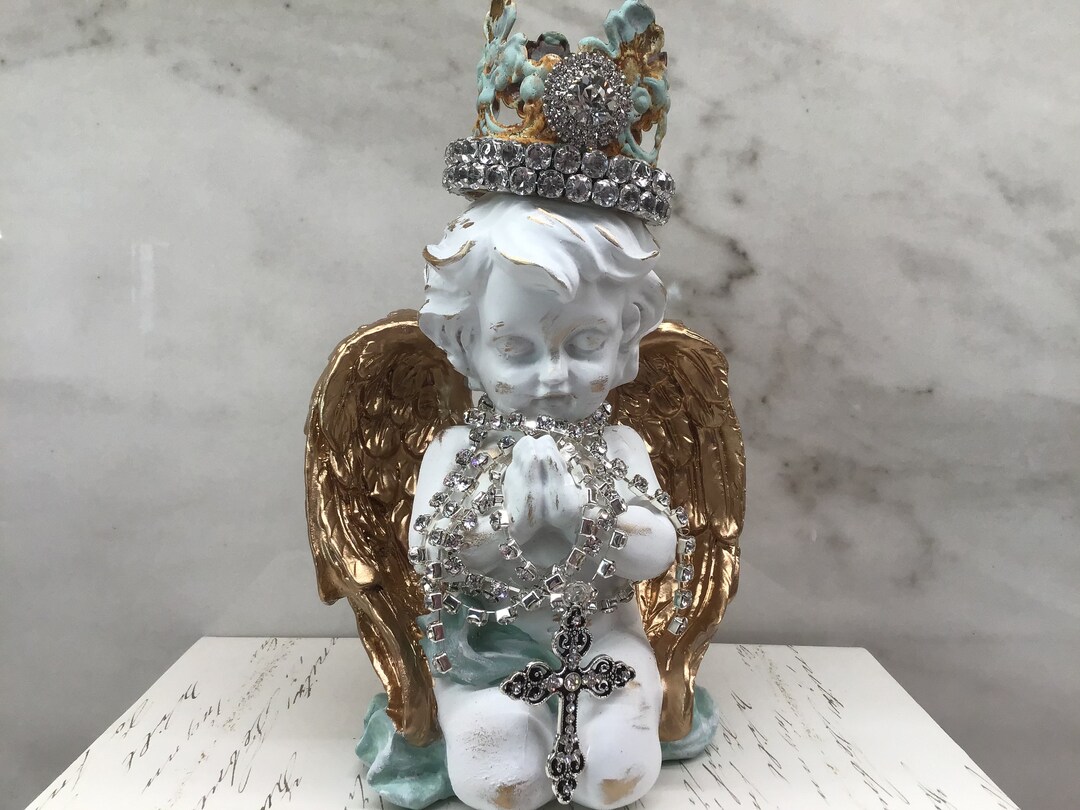 Praying Cherub Statue Crowned Cherub Statue Cherub With Crown Baptism ...