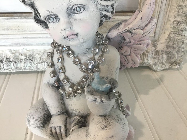 Cherub Holding Bird Crowned Cherub Cherub With Crown Winged - Etsy