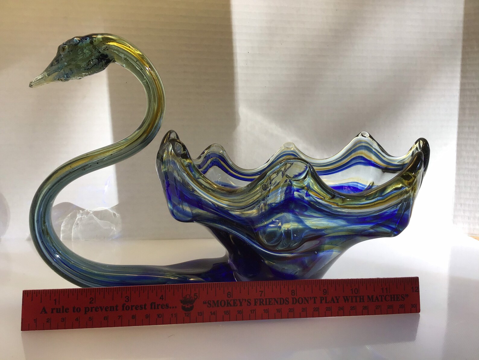 Hand Blown Murano Style Art Glass Swan Bowl in Blue and Green | Etsy