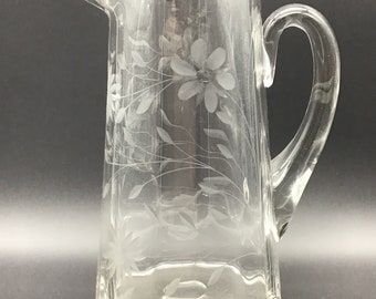Etched Glass Pitcher With Leaves - Etsy
