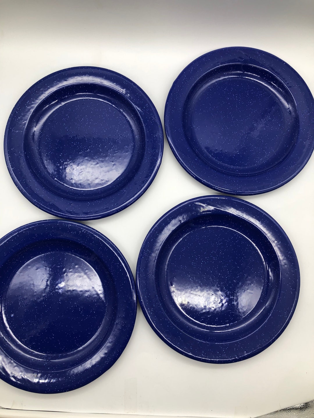Blue Speckled Enamelware Dinner Plates - Set of 4 - Etsy