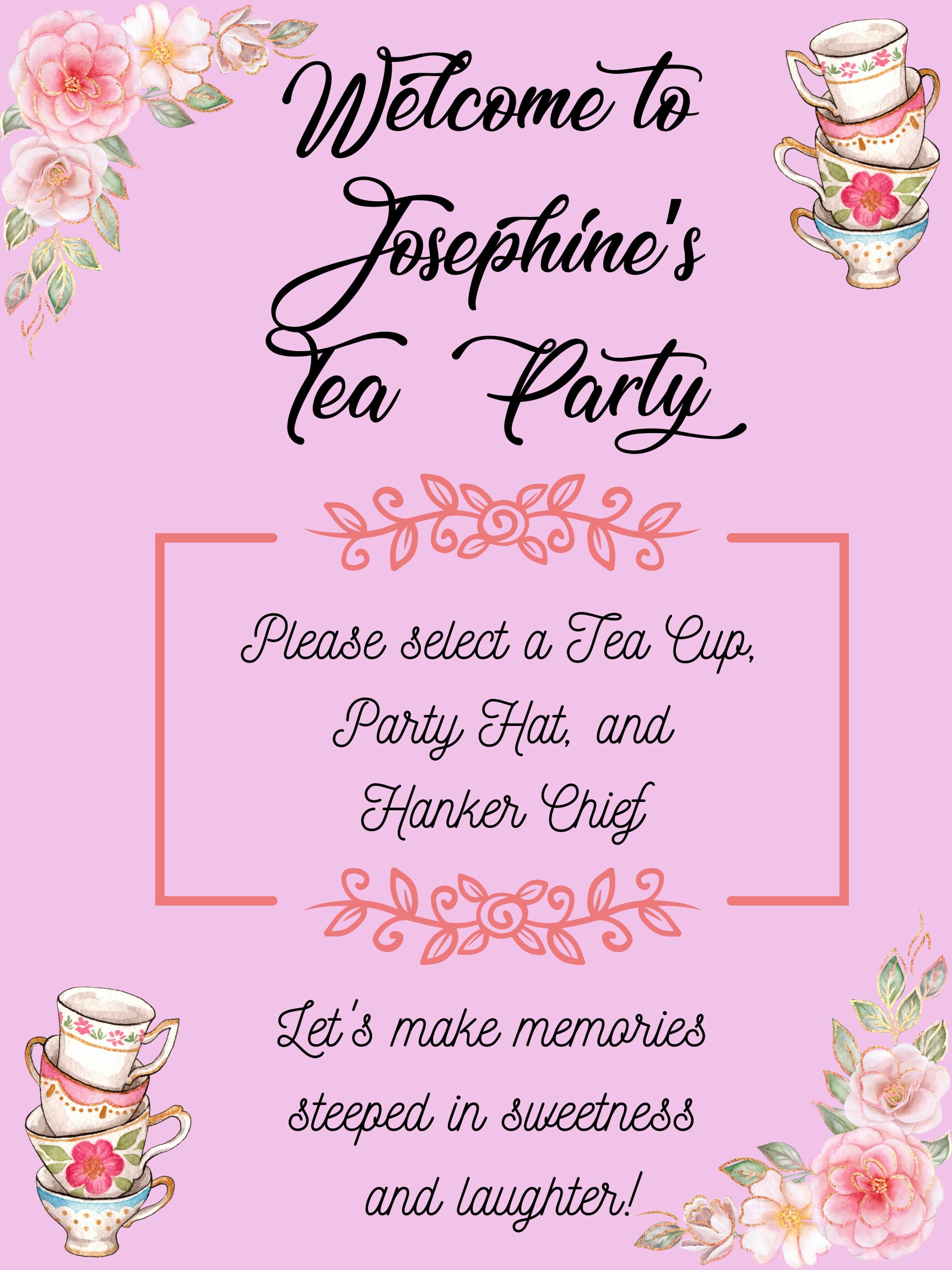 Tea Party Welcome Sign -- Digital Download -- Customizable - Etsy