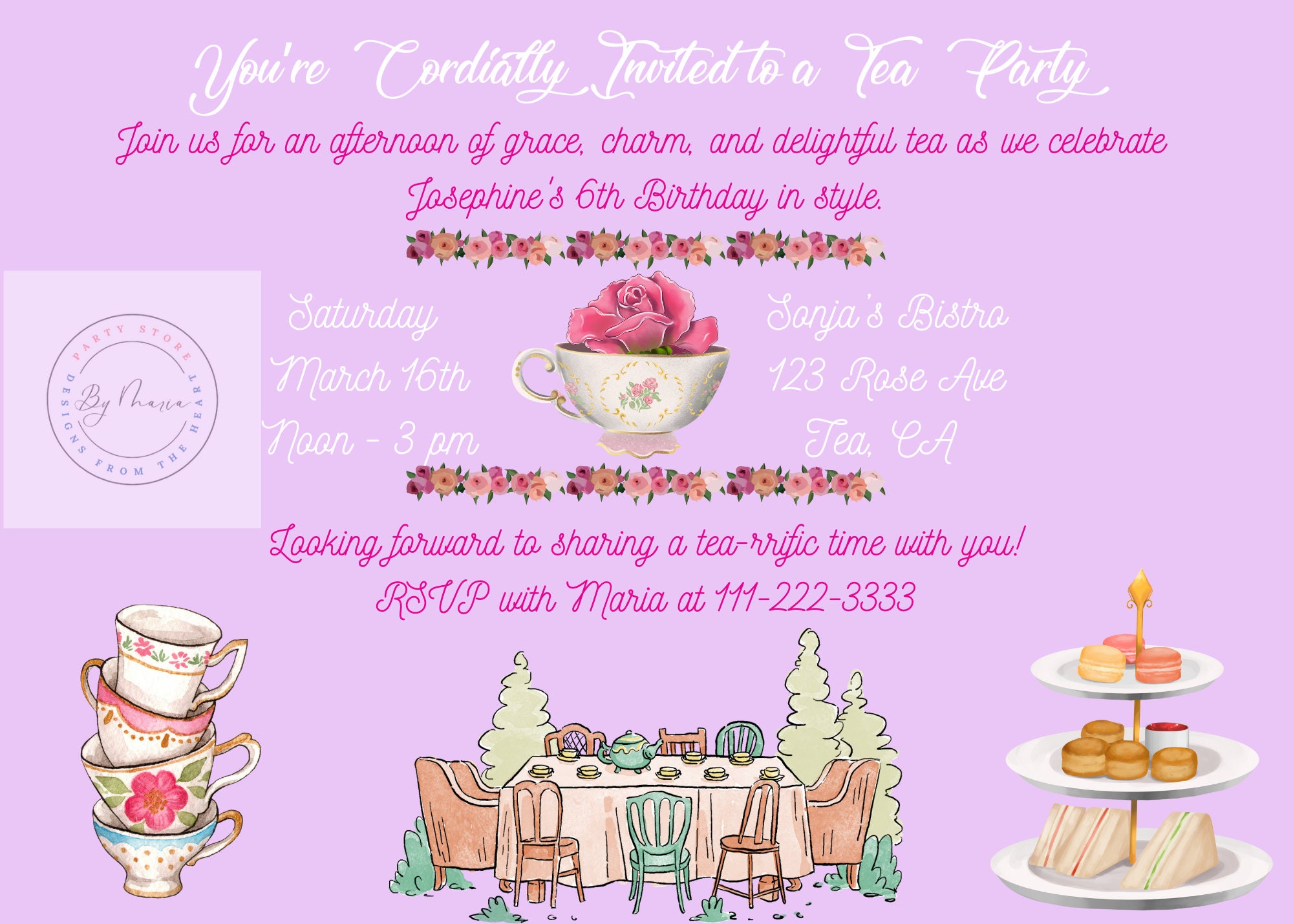 Tea Party Invitation -- Digital Download -- Customizable - Etsy