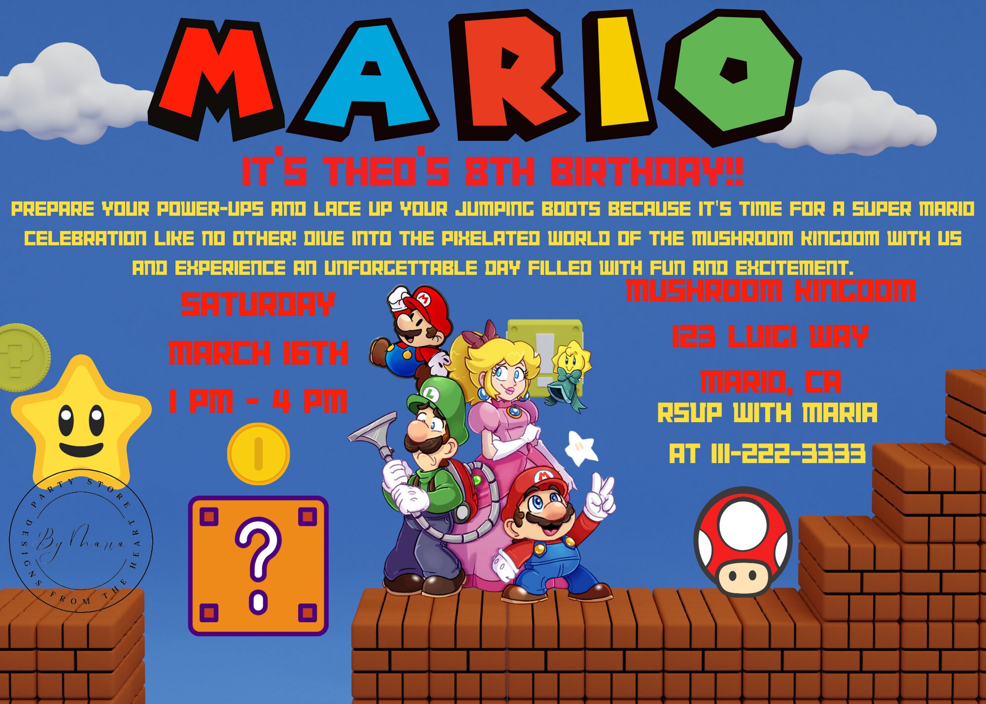 Super Mario Birthday Invitation -- Digital Download -- Custom to Your ...