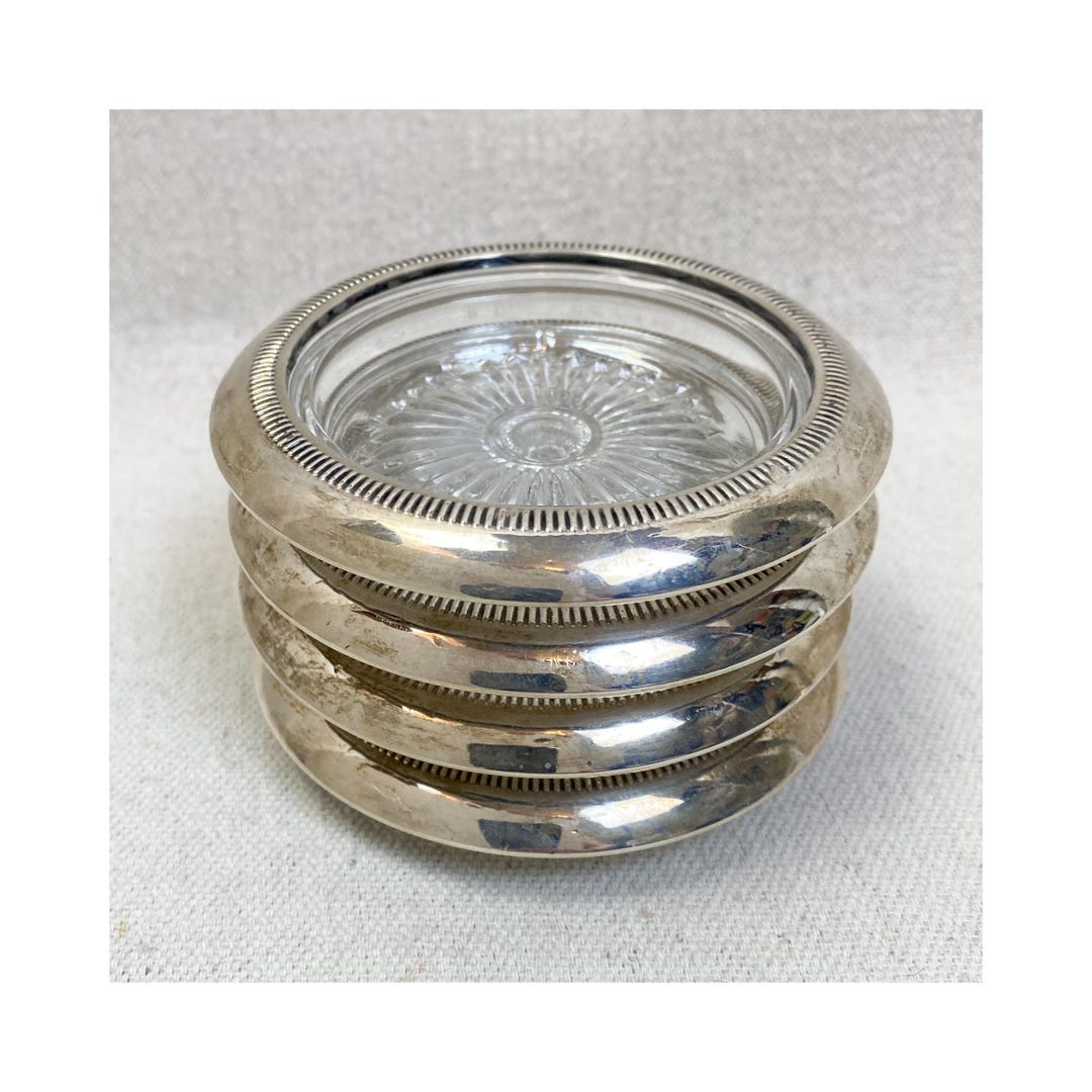 Set 4 1950s Sterling and Glass Coasters Starburst Pattern SLC Sterling ...