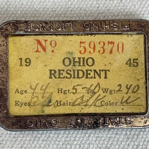Vintage State of Ohio Fishing License Badge 1945 - Etsy
