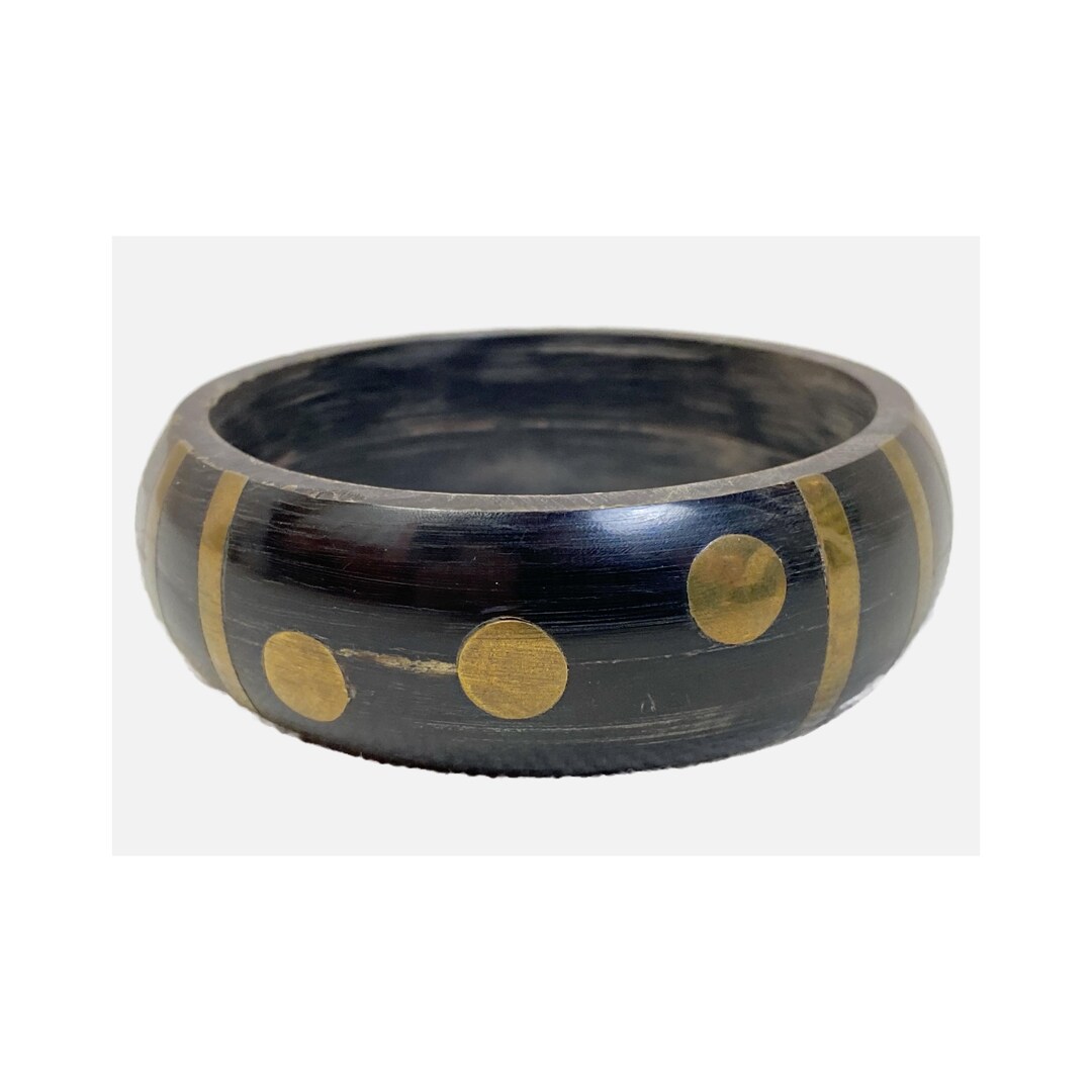 Vintage Horn Bangle With Brass Inlaid Stripes and Dots - Etsy