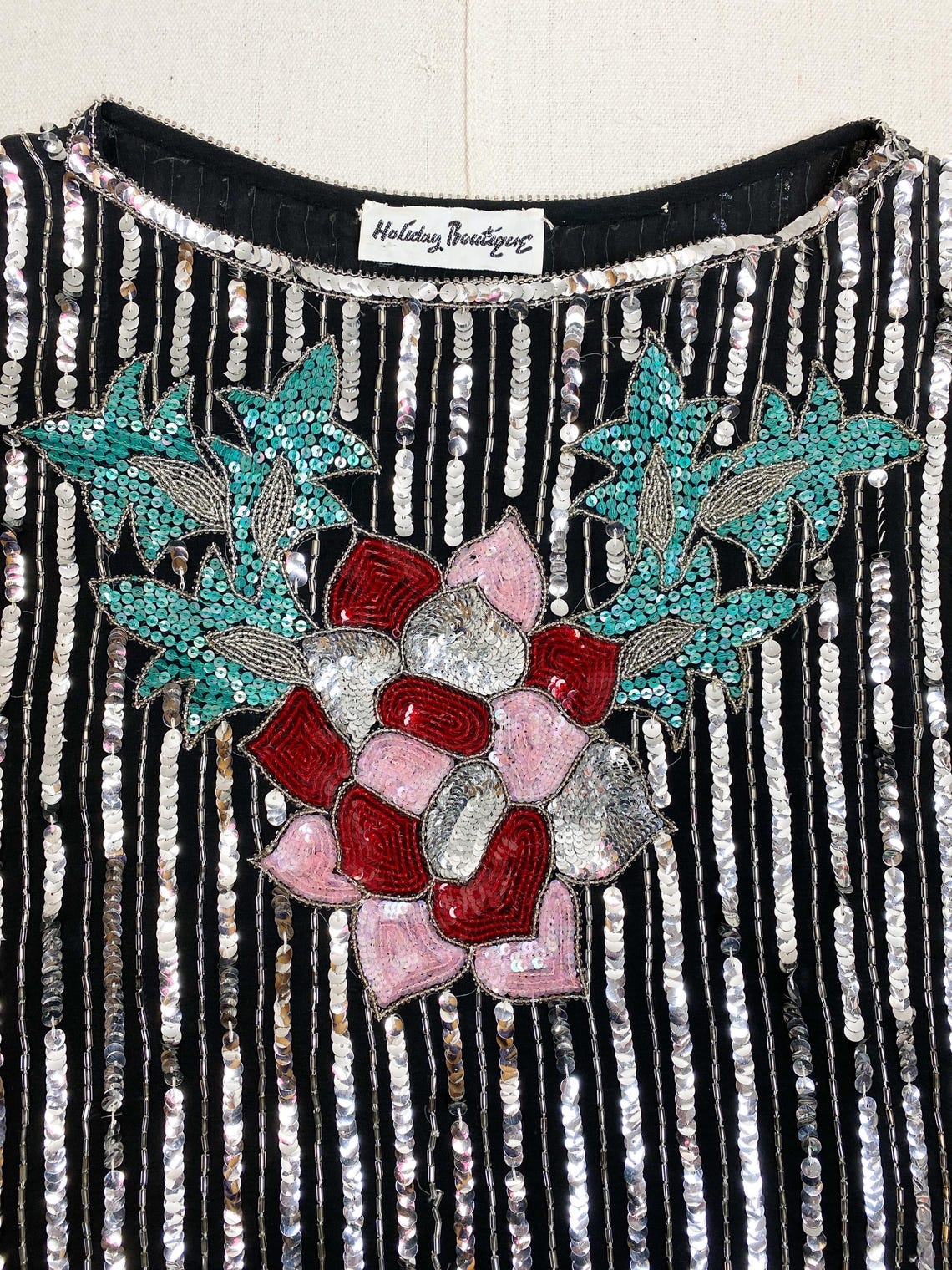 Super Sparkley Flower Sequin Short Sleeved Silk Top - Etsy