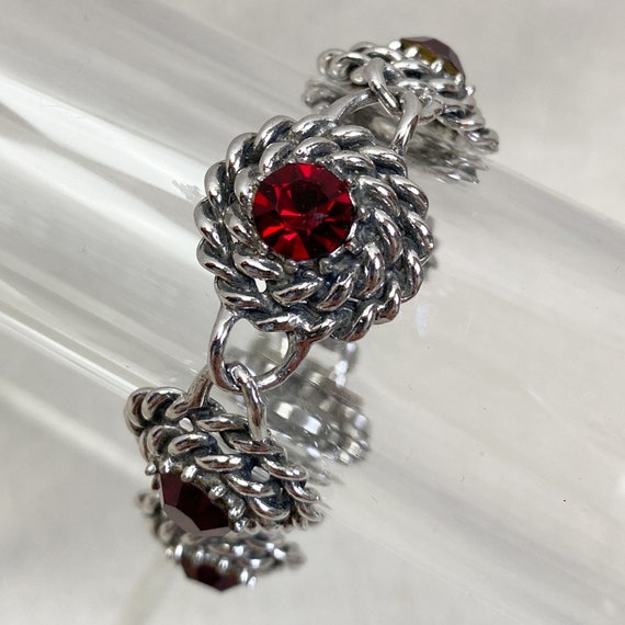 1960s Coro silver tone red rhinestone silver twisted … - Gem