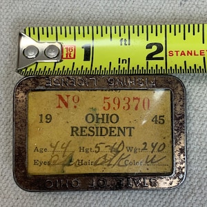 Vintage State of Ohio Fishing License Badge 1945 - Etsy