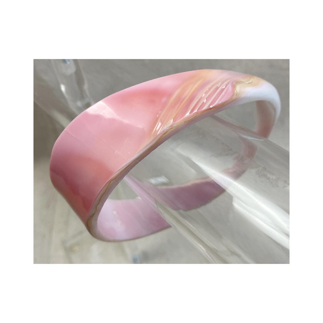 Vintage Pink White Conch Shell Slice Unique Asymmetric Bangle Bracelet ...