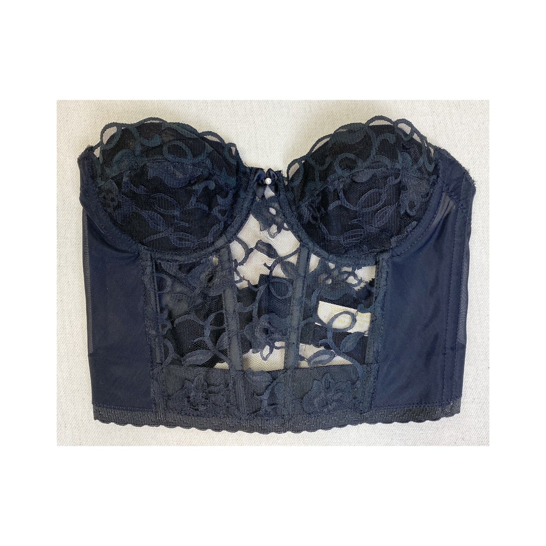 Vintage 90s Victoria's Secret Bustier: Black Floral Lace, Low Back (36a ...