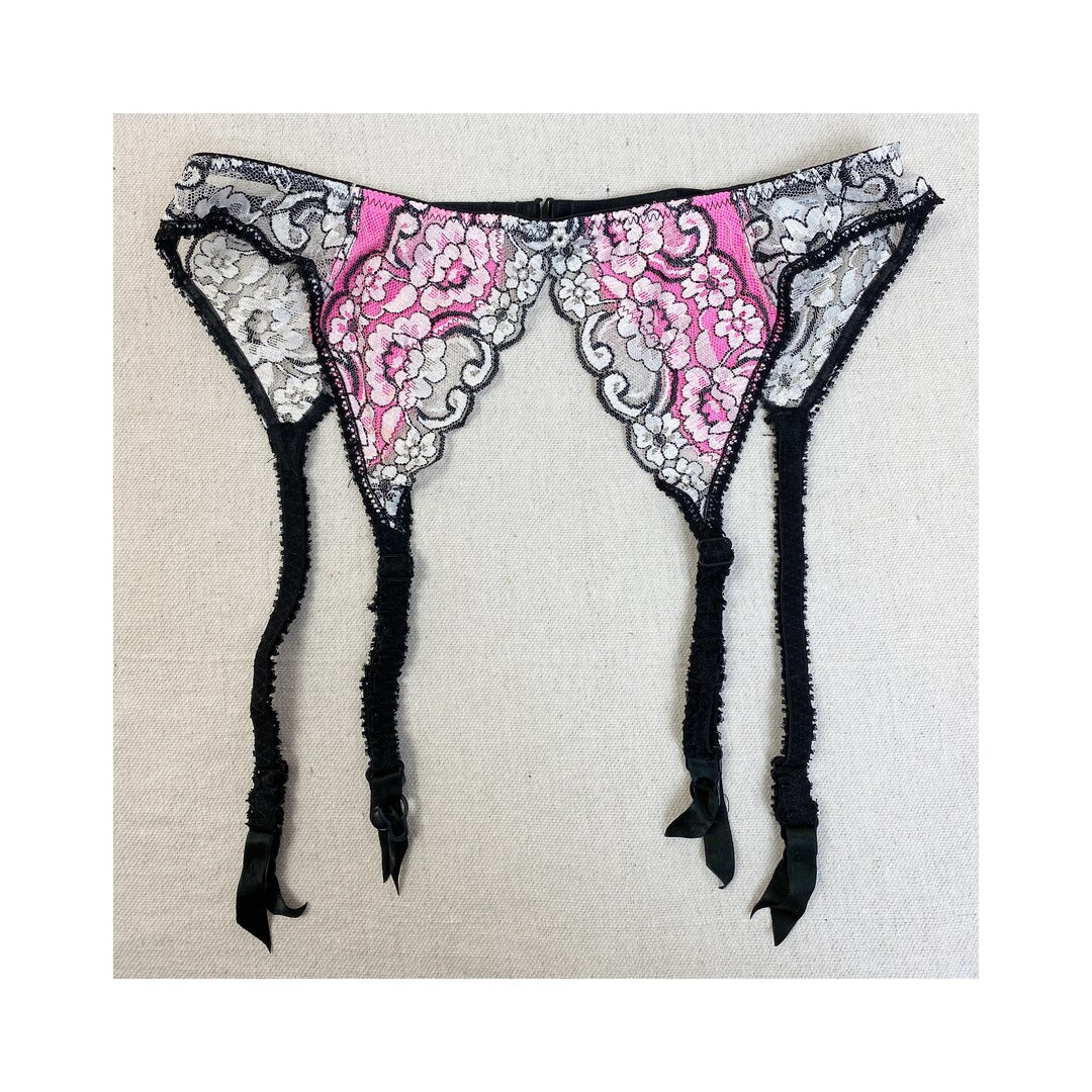 Vintage Lily of France Garter Belt: Black White Lace, Hot Pink Satin - Etsy