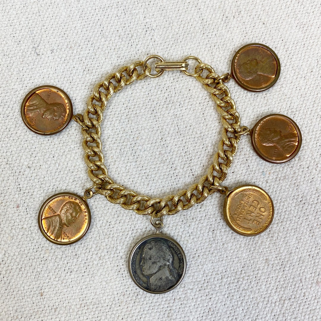 Vintage Real Coin Charm Bracelet 1950s 1960s Wheat Penny Nickel - Etsy