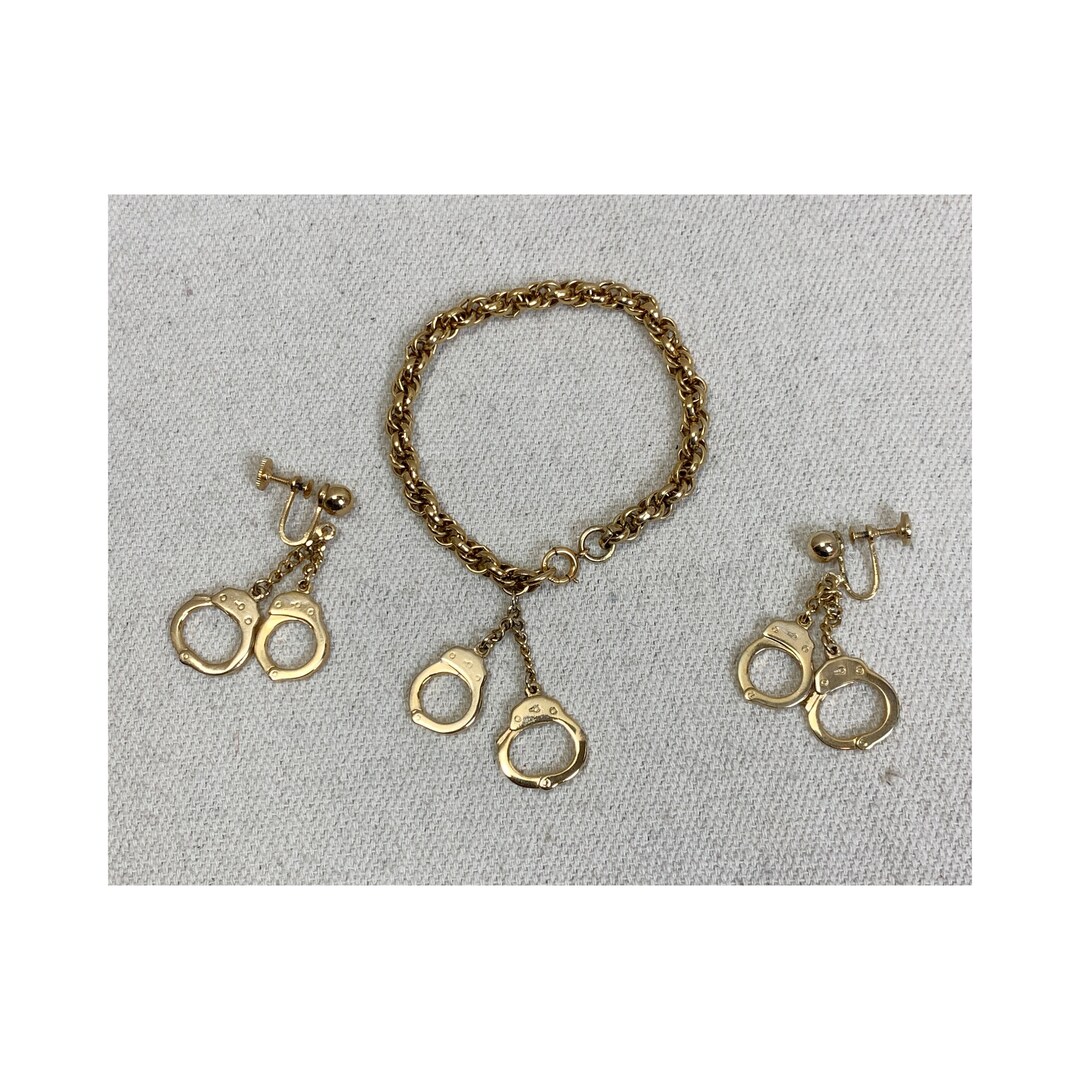 Handcuff Alice Caviness Screw Back Dangle Earring Bracelet Set - Etsy