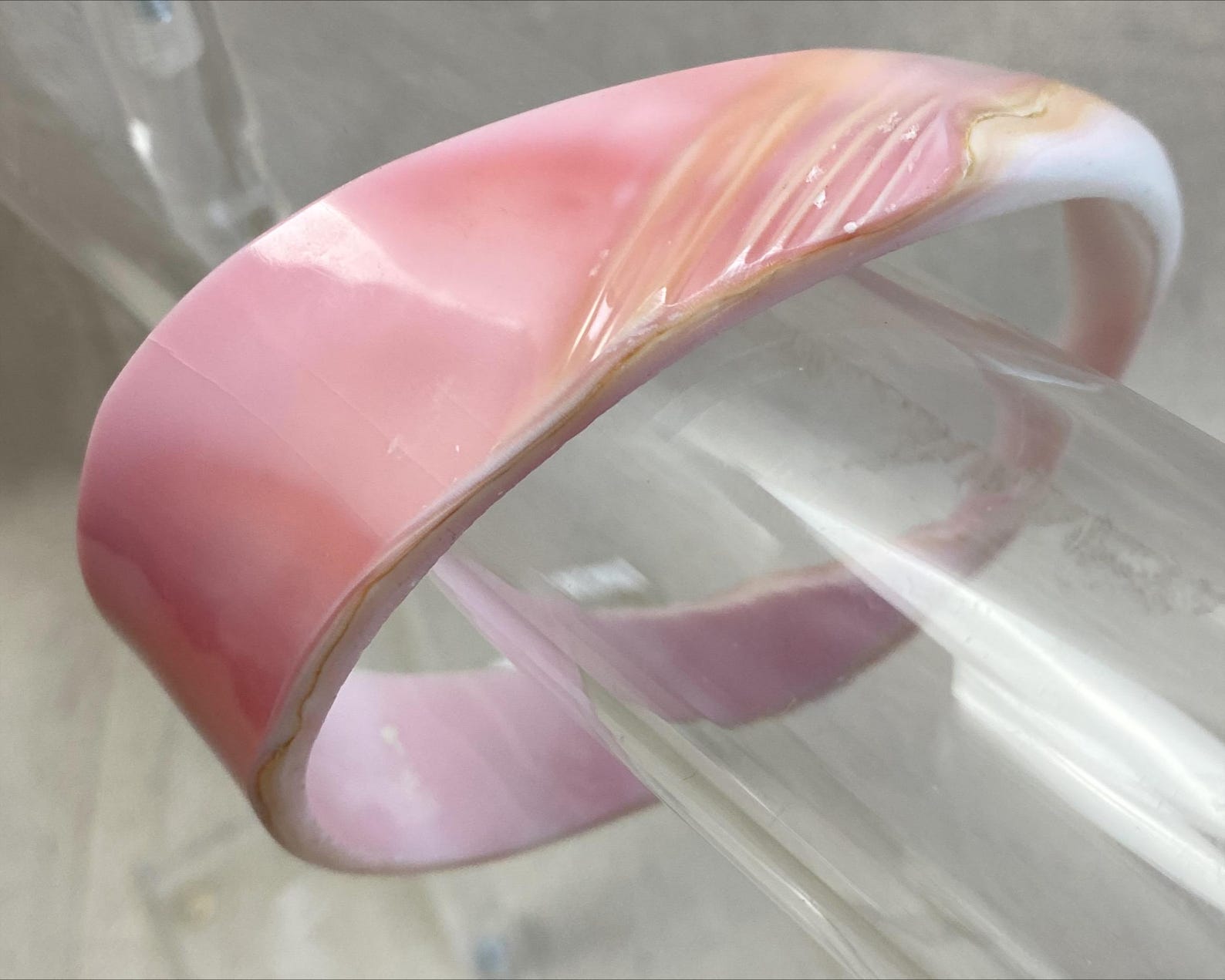 Vintage Pink White Conch Shell Slice Unique Asymmetric Bangle Bracelet ...