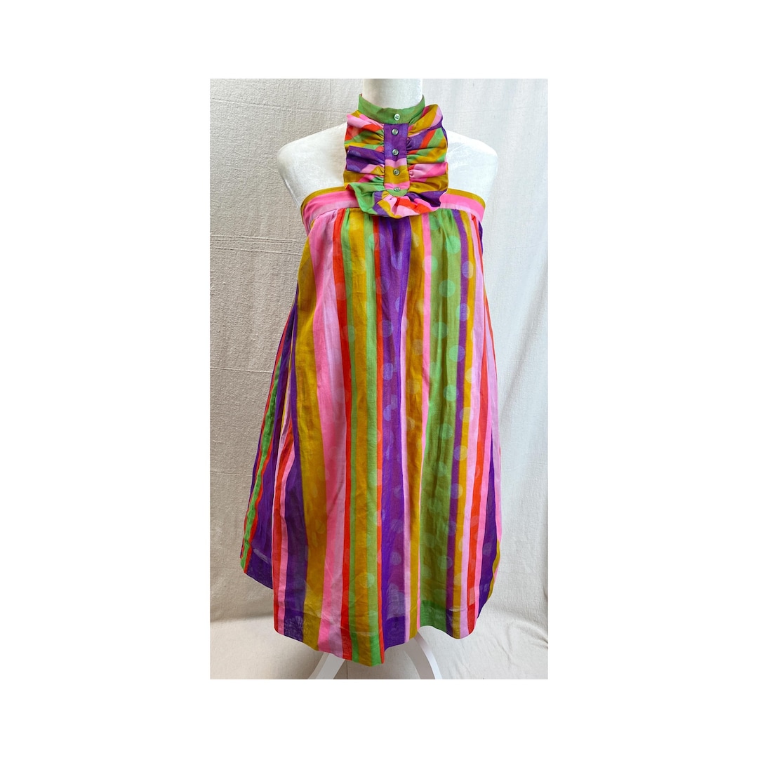 1960s Mr Eric of California Jacobson’s Colorful Stripe Polka Dot Ruffle ...
