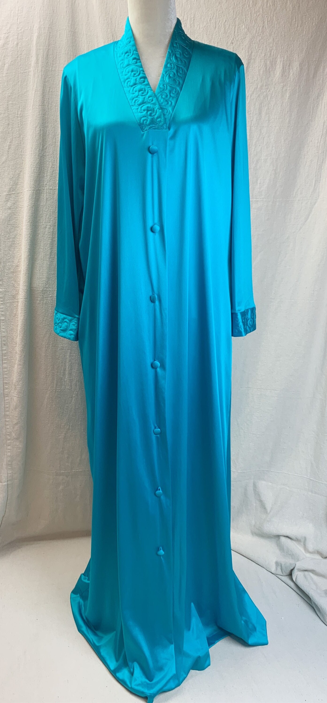 JC Penny Turquoise Nylon Nightgown Robe Quilted Detail Set M - Etsy