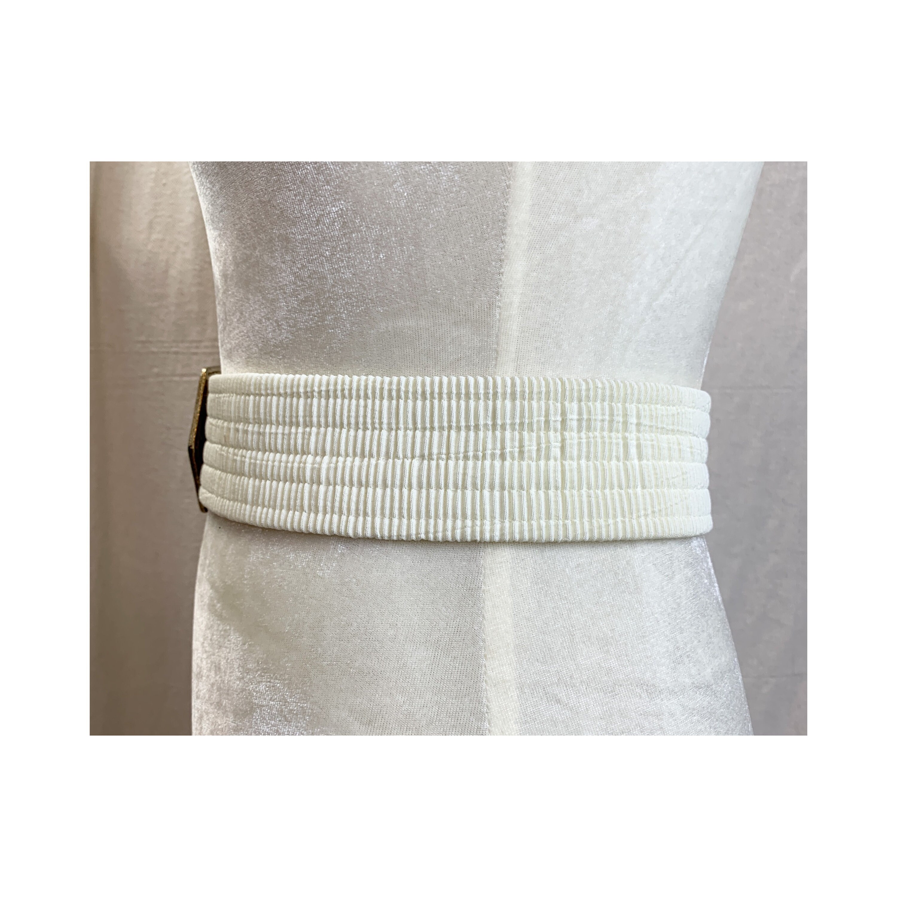 Vintage Wide Cream Stretch Belt With Antiqued Gold Hexagonal Buckle - Etsy