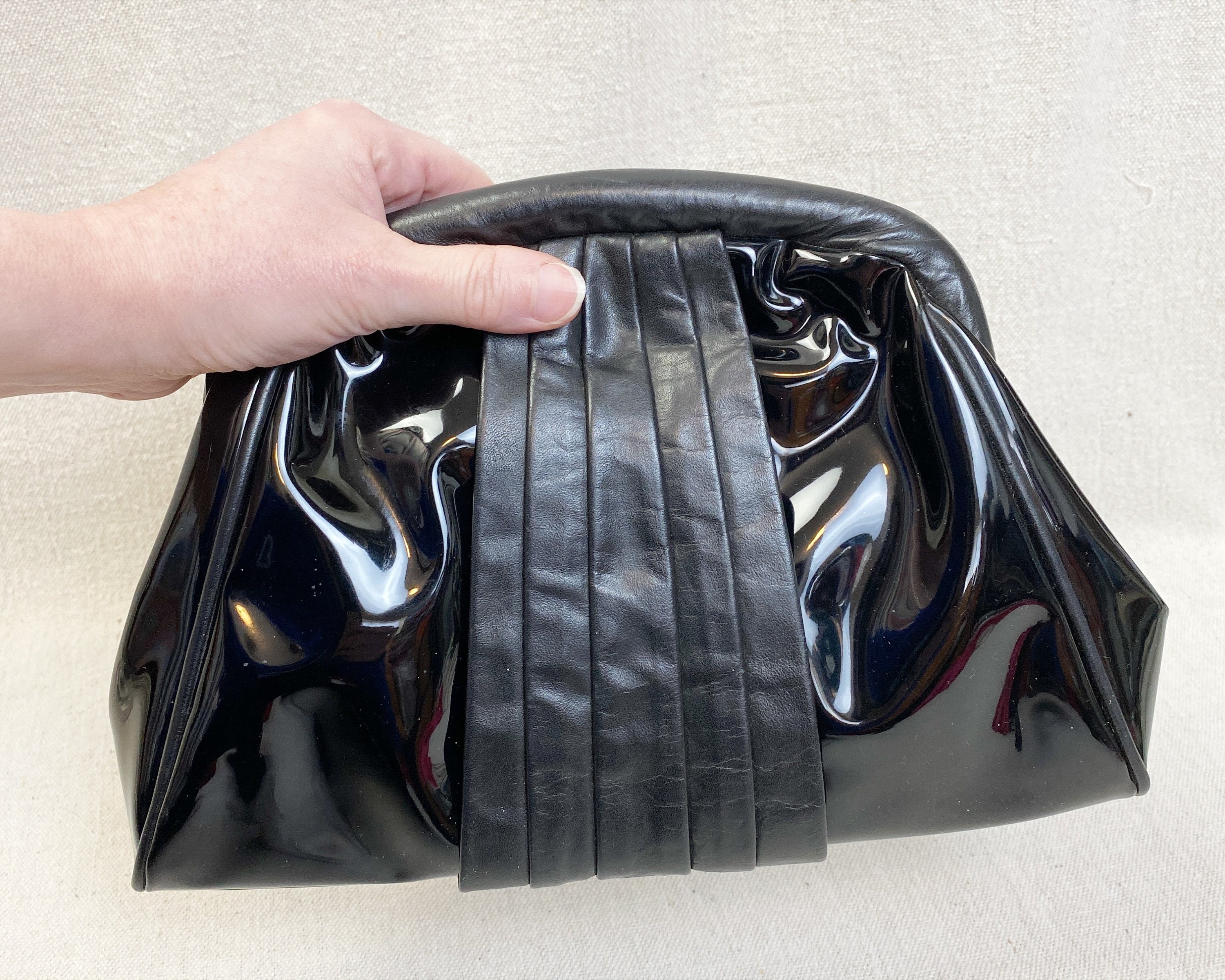 Nancy Collins Black Leather Patent Leather Convertible Clutch - Etsy