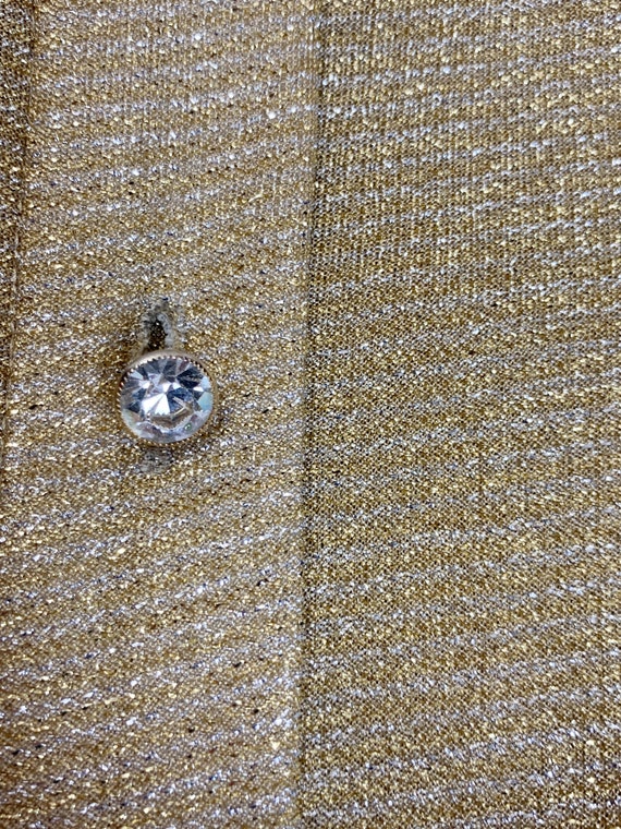 70s Silver Gold Metallic Thread Belted Maxi Shirt Dr… - Gem