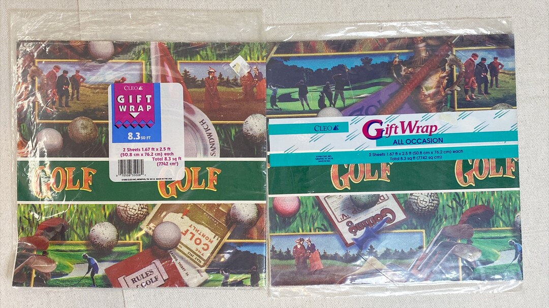1990s Golf Themed Wrapping Paper New Old Stock 2 Packs Flat Folded Gift ...