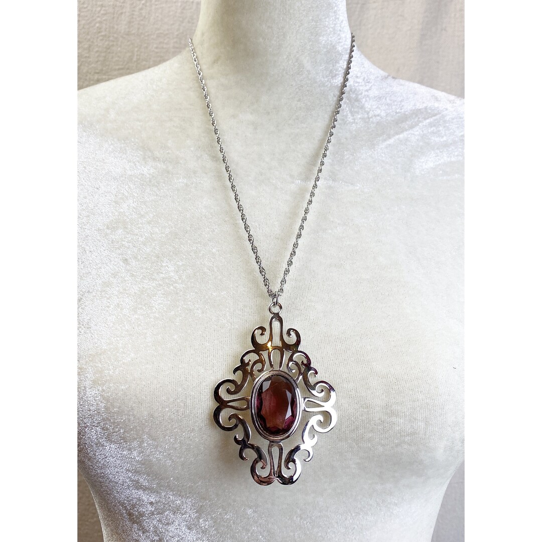 70s Sarah Coventry Silver Purple Stone Medallion Pendant Necklace - Etsy