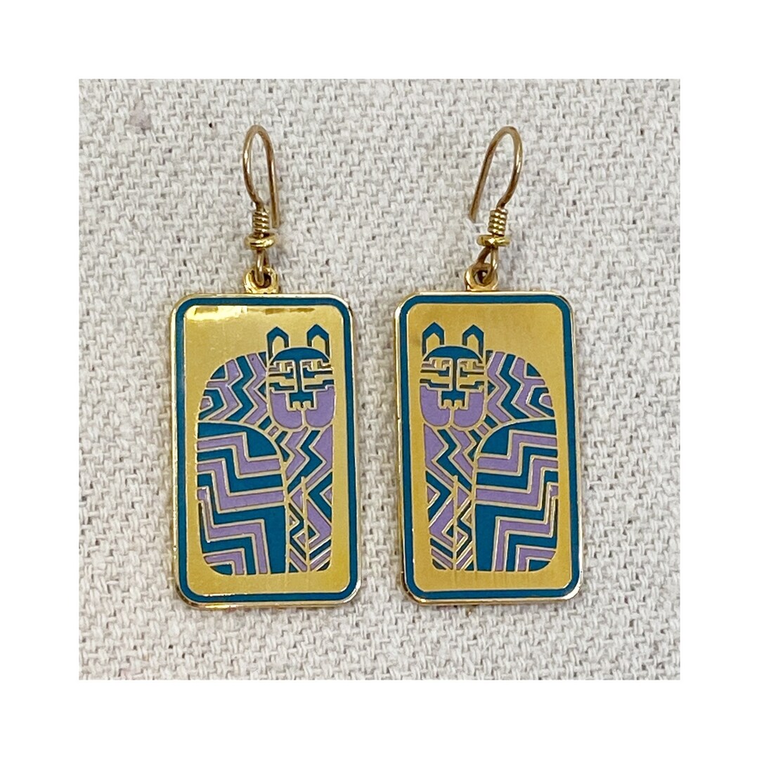 Laurel Burch “gregorio” Purple Teal Gold Sitting Cat Earrings - Etsy