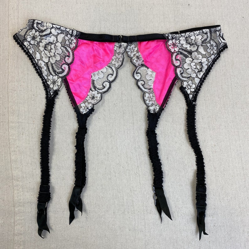 Vintage Lily of France Garter Belt: Black White Lace, Hot Pink Satin - Etsy