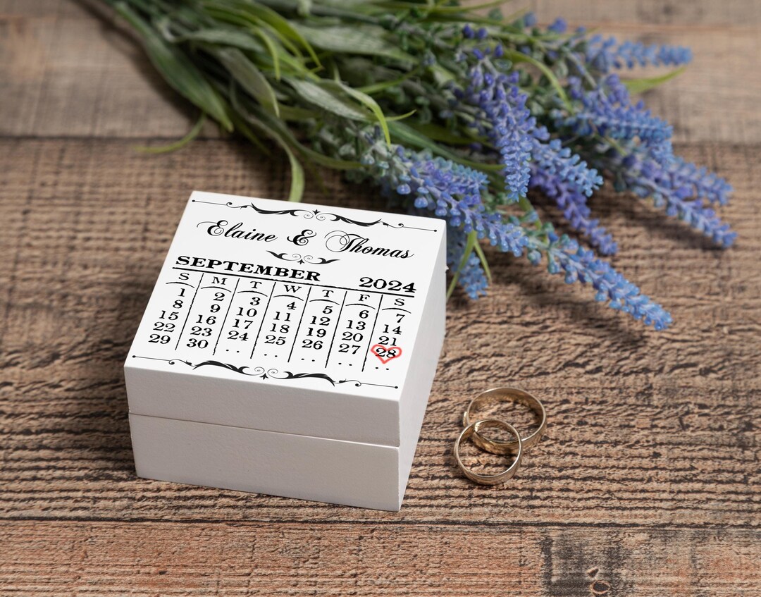 Personalized Calendar Wedding Box, Save the Date Ring Bearer Box ...
