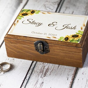 Personalized Wedding Ring Box, Sunflowers Ring Bearer Box, Custom Ring ...