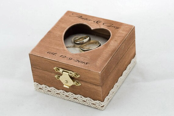 Custom wedding ring box Engraved ring bearer box Heart | Etsy